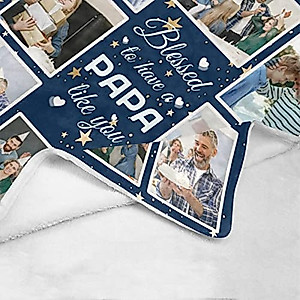 HUGLAZY Gifts for Papa Grandpa Personalized Custom Customized Blankets with Photos Happy Fathers Day Birthday Gifts with Photos Picture Blankets Throw Gifts for Grandfather from Grandkids