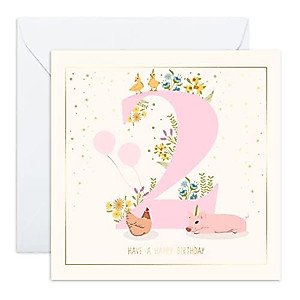 CENTRAL 23 - Cute 2nd Birthday Cards for Kids - 'Have a Happy Birthday' - Pretty Card for Her - Ideal for Him - Comes with Fun Stickers