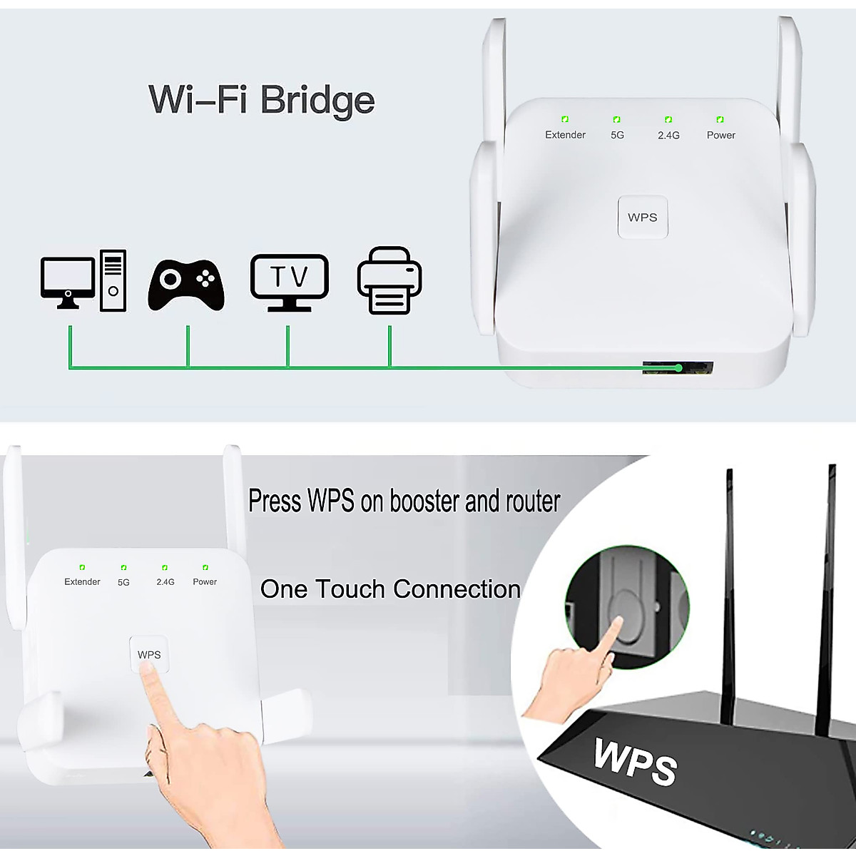 WiFi Extender WiFi Booster Indoor/Outdoor Repeater Signal Booster 1200Mbps WiFi Amplifier Long Range High Speed 5G/2.4G WiFi Internet Connection (White)