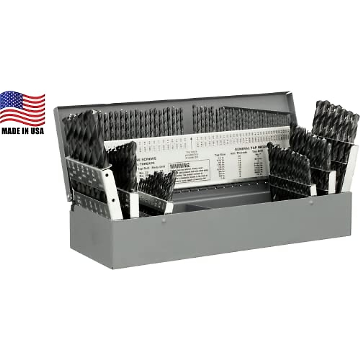 Chicago Latrobe 57728 150 High-Speed Steel Jobber Length Drill Bit Set with Case, Black Oxide, 118 Degree Conventional Point, Combination, 115-Piece