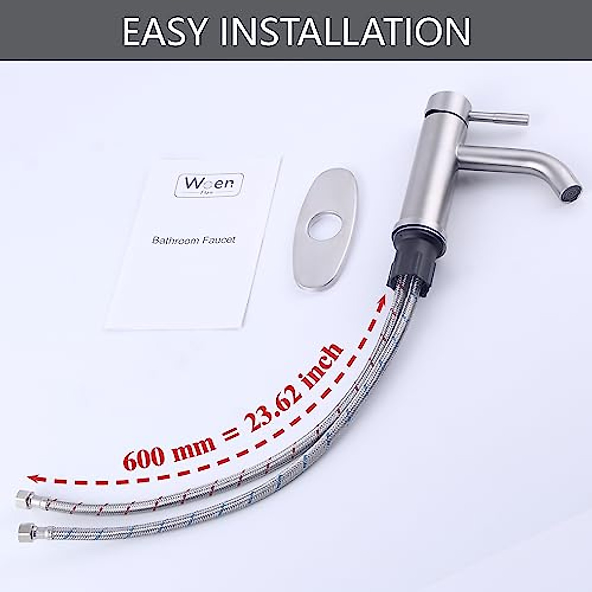 WOEN-FLOW Brushed Nickel Bathroom Faucet Sink Faucets Vanity Vessel Faucet & Deck Plate 1 or 3 Hole Washroom Taps Lavatory Faucet Stainless Steel cUPC Certified Single Hole Handle