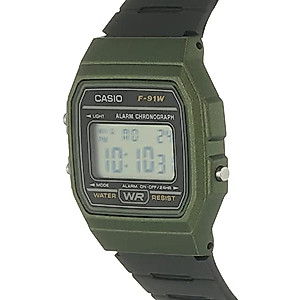 Casio Unisex Watch in Resin/Acrylic Glass with Date Display and LED Light - Water Resistance & Alarm, Green, 38.2 x 35.2 x 8.5 mm, Strap (F-91WM-3AEF)
