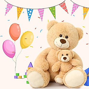 Muiteiur Giant Teddy Bear Stuffed Animal Cute Mommy and Baby Bear Teddy Bear Baby Shower Plush Toy for Kids Boys Girls Great Gift for Christmas Valentines Day Party 40inch,Light Brown