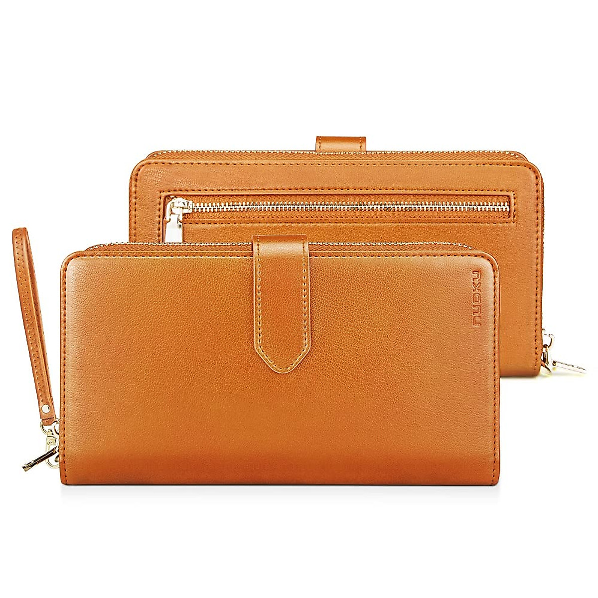 nuoku Wallet for Women RFID Blocking Credit Card Holder with Large Capacity Leather Wristlet (Brown)