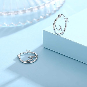 CHENGHONG Wave Earrings for Women 925 Sterling Silver Sea Ocean Wave Hoop Earrings Ocean Jewelry Beach Gifts for Surfer