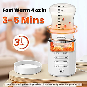 Bioby Portable Bottle Warmer, Baby Bottle Warmer with 3 Adapters, 3 Min Fast Heating for Breastmilk, Formula and Water, Accurate Temperature Control, Travel Bottle Warmer On The Go