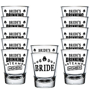 shop4ever Bride and Bride's Drinking Team Member Glass Shot Glasses Wedding Bachelorette Party Shot Glasses (12 Pack)