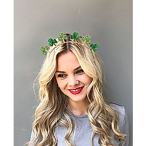 St. Patrick's Day Headband Festival Rhinestone Glitter Shamrock Hair Accessories Green Lucky Irish Clover Hair band Ornament for Women Girls Saint Patrick's Day Party Decorations Decor (shiny green