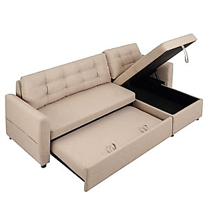 YOLENY 83inch Convertible Sectional Sofa with 3-Seat Sofa,L-Shaped Couch with Storage Ottoman, for Apartment and Small Space, Beige