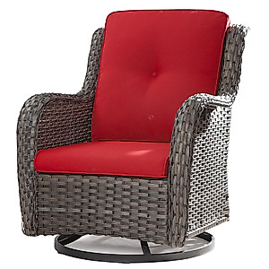 Joyside Outdoor Swivel Rocker Patio Chair - Outdoor Wicker Glider Rocking Chair with Olefin Fabric Cushions Suitable for Porch Deck and Backyard(Mixed Grey/Red)