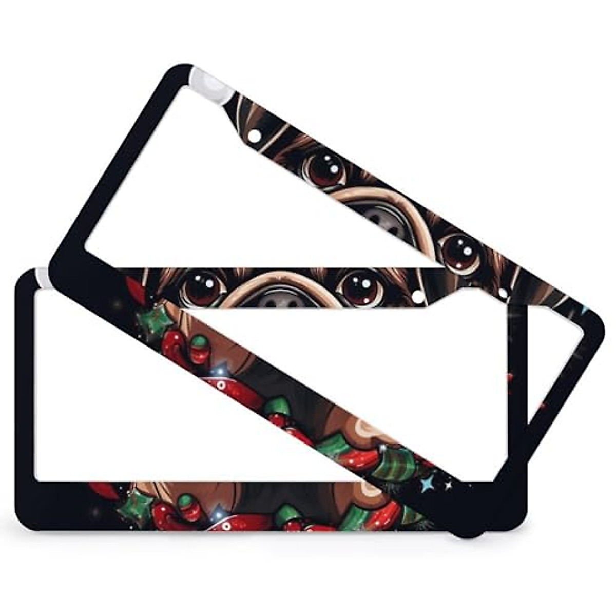 Pug Dog Wearing A Santa License Plate Cover 2 Pack Xmas Lovely Dogs Auto Car Accessories Tag for Women Men US Vehicles 2 Round Holes Stainless Aluminum License Plate Frames