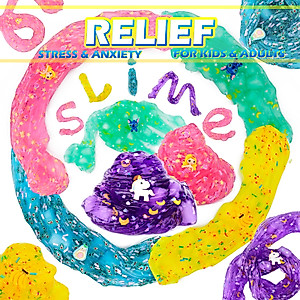 5 Pack Crystal Clear Slime Kit with Jelly Cubes Charms Add Ins for Girls Boys 10-12, Stars Moons Avocado Banana Pink Blue Crunchy Water Slime Set, Soft Sludge for Kids Birthday, Slime Party Favors