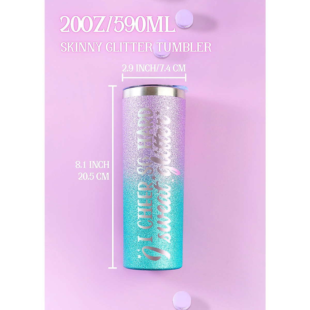 Onebttl Cheerleader Glitter Tumbler Gifts For Girls - 20oz/590ml Stainless Steel Insulated Tumbler with Straw, Lid - Gift for Cheerleading, Coach or Cheer Squad - Sweat, Glitter Purple Blue