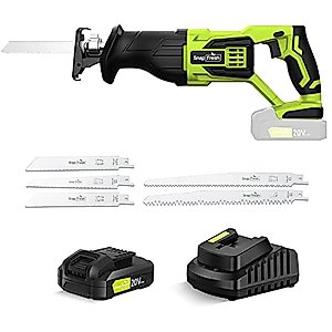 Cordless Reciprocating Saw - SnapFresh 20V Reciprocating Saw for Wood Metal Plastic Cutting, 1-inch Stroke Length, 3000 SPM Cordless Electric Saw w/ 2.0 Ah Battery, 1h Fast Charger, 5 Saw Blades