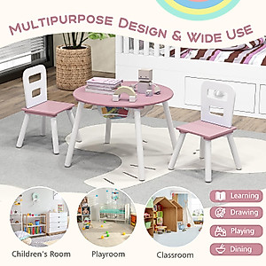 Costzon Kids Table and Chair Set, Wood Activity Table w/Center Mesh Storage, Children Furniture Gift for Boys & Girls, Ideal for Arts, Crafts, Snack Time, Homework, Toddler Table and Chair Set (Pink)