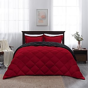 Basic Beyond Twin Comforter Set - Red Twin Comforter Set, Reversible Twin Bed Comforter Set for All Seasons, Black/Red, 1 Comforter (66"x92") and 1 Pillow Sham (20"x26"+2")