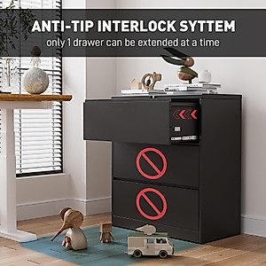 WIILAYOK Lateral File Cabinet with Lock,3 Drawer File Cabinet for Home and Office, Organizer Storage Lateral Locking Filing Cabinet, Black