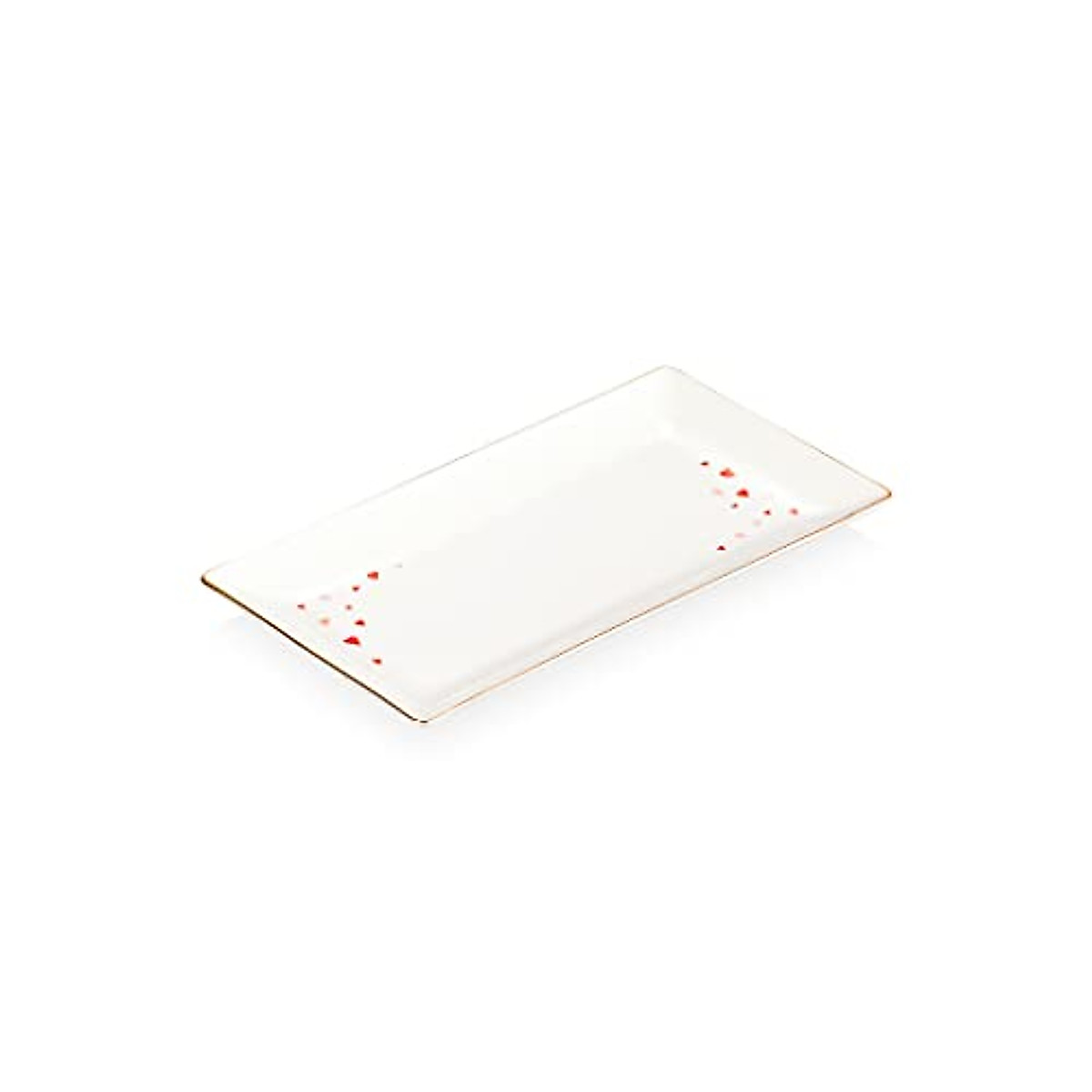 Le Creuset L'Amour Stoneware Rectangular Hostess Tray, 11.25" x 6.25", White with Heart Applique
