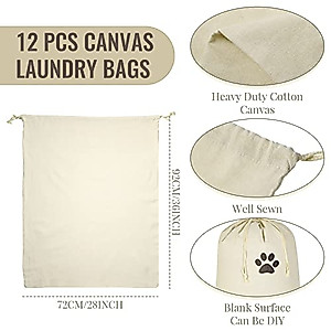 Remagr 12 Pieces Canvas Laundry Bags Bulk Large Cotton Laundry Bag with Drawstring Heavy Duty Hamper Liner Bag Washable Dirty Clothes Bag Santa Bag for Travel Household, 28" x 36"