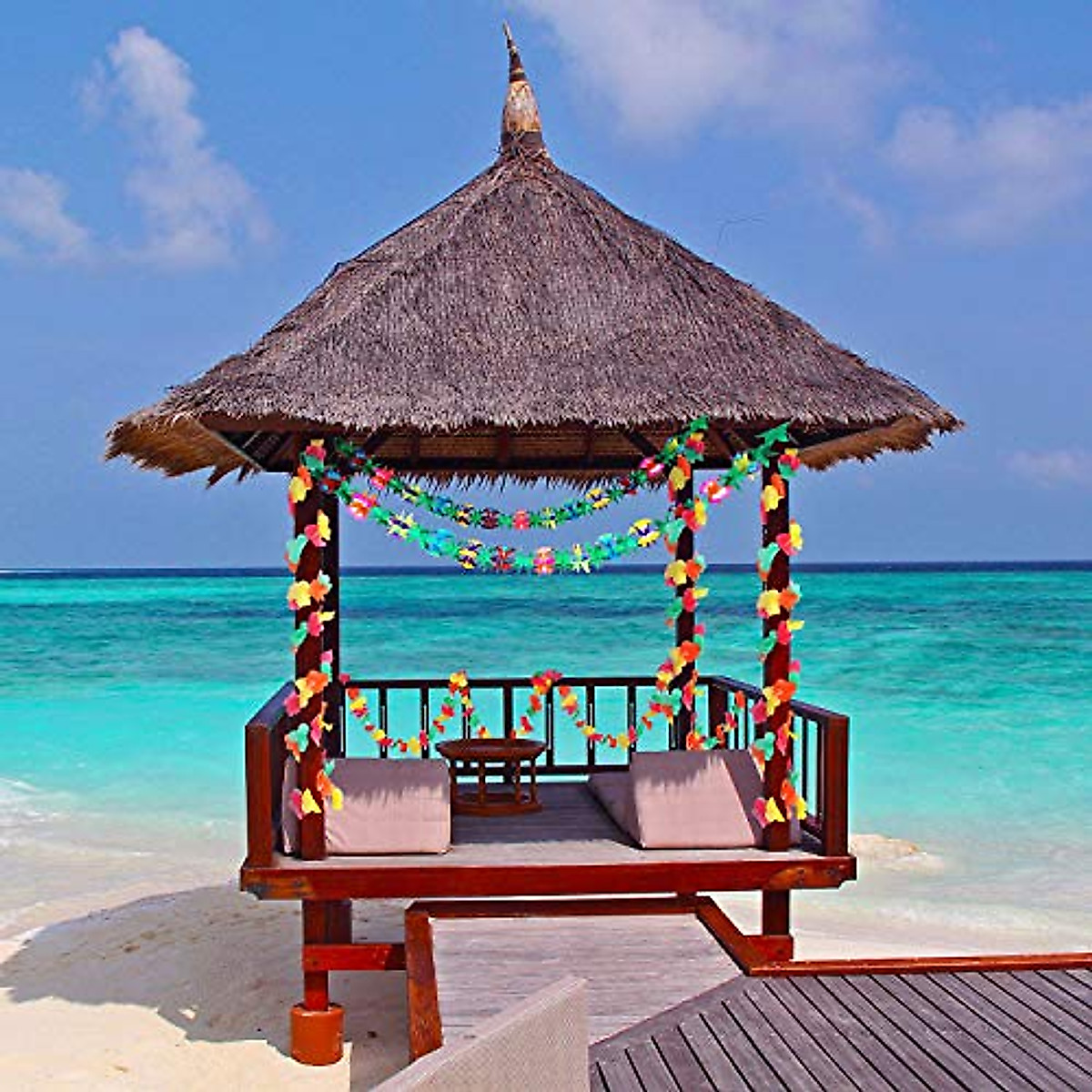 6 Pieces Long Tropical Flower Garland Multicolored Paper Tissue Garland Hawaiian Flower Garland for Luau Hawaiian Themed Party Supplies