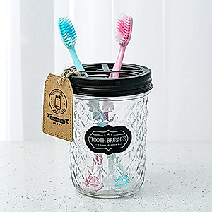 Mason Jar Bathroom Accessories Set 5 Pcs-Bathroom Sets Includes Foaming Mason Jar Soap Dispenser, Toothbrush Holder, 3 Apothecary Jars, for Country Countertop Rustic Farmhouse Decor Organizer (Black)