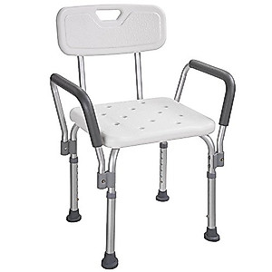 AW Medical Bath Shower Seat Adjustable Height Bathtub Bench Chair Stool with Armrest Back for Safety Support 220lbs