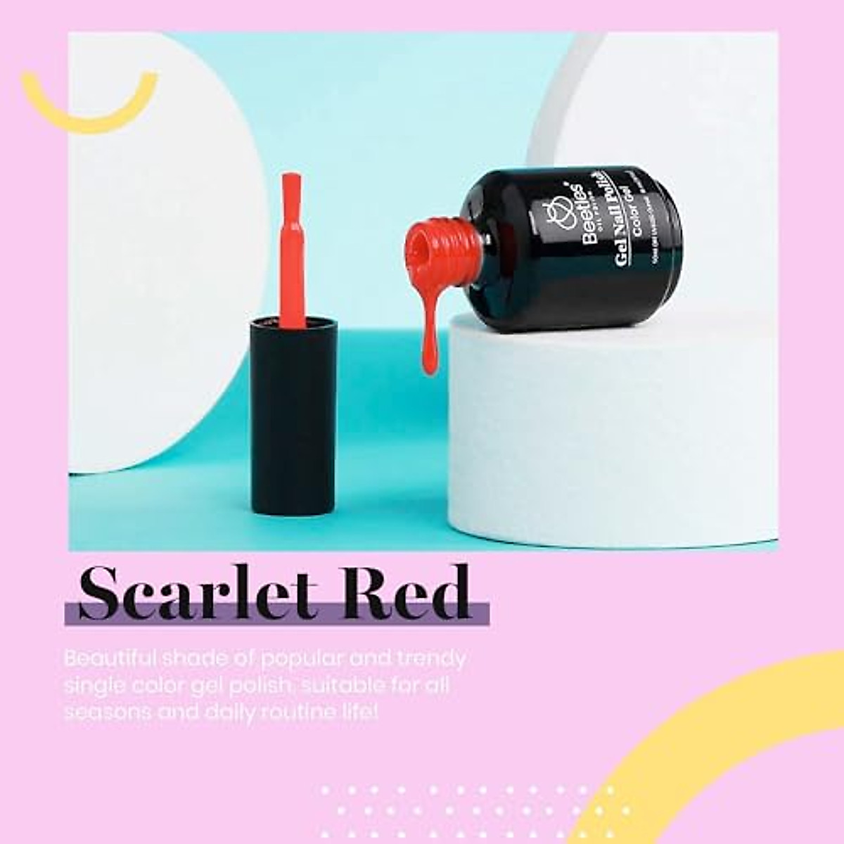 Beetles Gel Nail Polish, 1 Pcs 15ml 0.51 FL.OZ Red Color Soak Off U V LED Gel Polish Nail Art Design Manicure Salon DIY Salon Gel