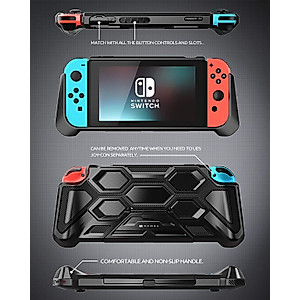 Mumba Protective Case for Nintendo Switch, [Battle Series] Heavy Duty Grip Cover for Nintendo Switch Console with Comfort Padded Hand Grips and Kickstand (Black)