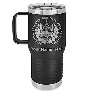 LaserGram 20oz Vacuum Insulated Travel Mug with Handle, Flag of El Salvador, Personalized Engraving Included (Black)