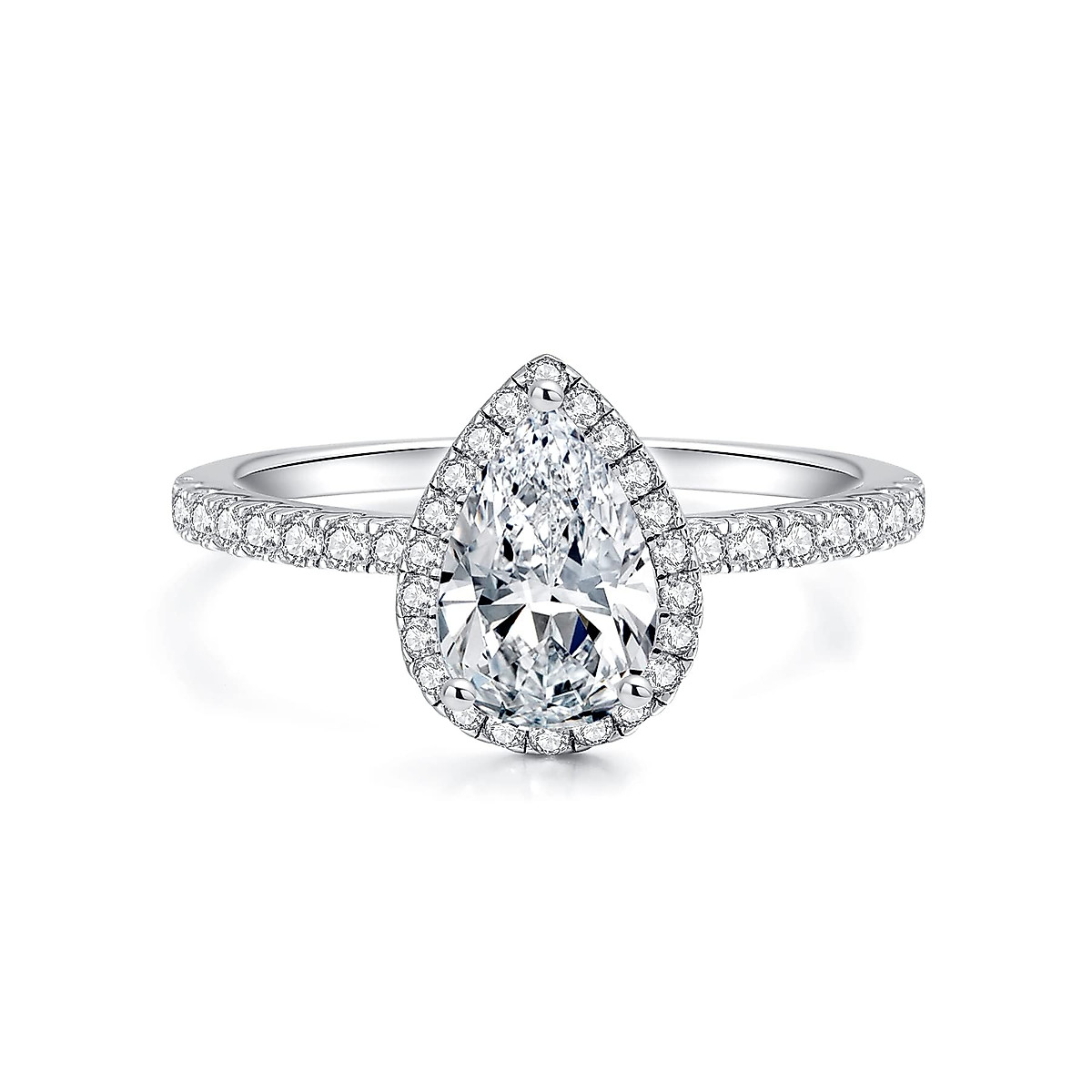 Oivley 2CT Pear Shaped Engagement Rings for Women Teardrop Sterling Silver Rings with 18K White Gold Plated Cubic Zirconia Wedding Rings for Women Promise Rings for Her-70