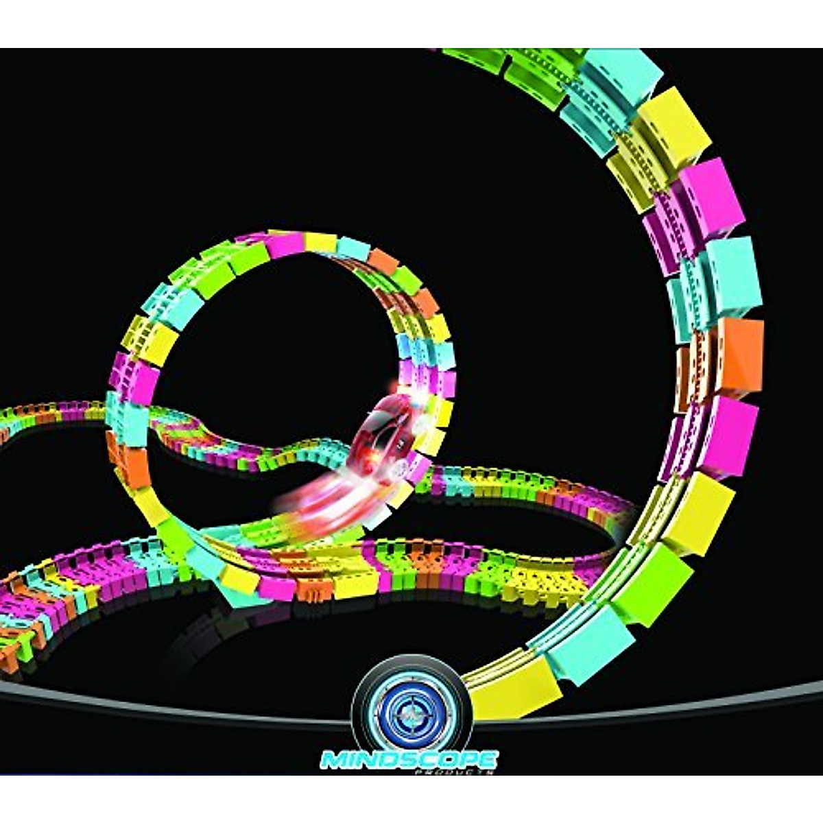 Mindscope Twister Tracks Trax 360 Loop 13' (feet) of Neon Glow in The Dark Track with One LED Light-Up Race Series Car