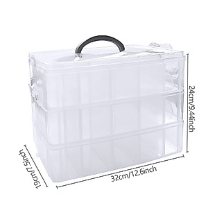 Wensdr 3 Tiers Stackable Crafts Storage Container with 30 Grids Adjustable Compartments Jewelry Crafts Bead Organizer Box Sewing Box
