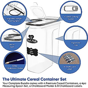 Chef's Path Cereal Containers Storage Set, Airtight Food Storage Containers, Kitchen & Pantry Organization, 8 Labels, Spoon Set & Pen, Great for Flour - BPA-Free Dispenser Keepers (135.2oz)
