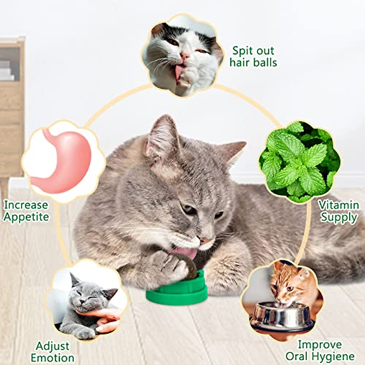 OHALEEP Catnip Ball for Cats Wall, 3 Pack Catnip Toys, Edible Kitty Toys for Cats Lick, Safe Healthy Kitten Chew Toys, Teeth Cleaning Dental Cat Toys, Cat Wall Treats (Grey) (Green)