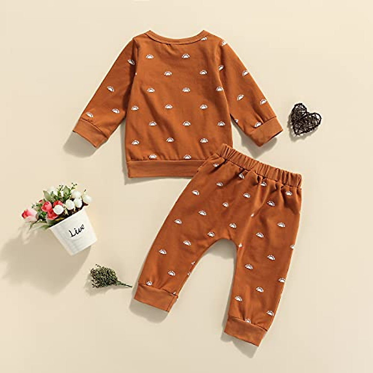 Capbier Newborn Baby Boys Clothes Sets Infant Cute Sun Print Long Sleeve Pullover Sweaters 3 6 9 18 24 Months Outfits Unisex Cotton Clothing, Brown, 3-6 Months (100 Percent Cotton)