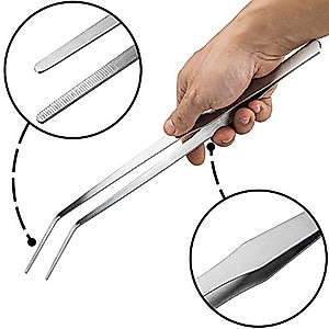 OIIKI 15 inch Curved Aquarium Tweezers, Stainless Steel Polished Tongs Tweezers with Precision Serrated Tips for Garden, Kitchen, Indoor & Outdoor