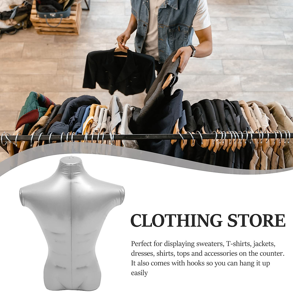 Inflatable Male Mannequin Half Body Torso Shirt Form Display Model Sewing Dress Form for Clothes Display Dressmaker Mannequin