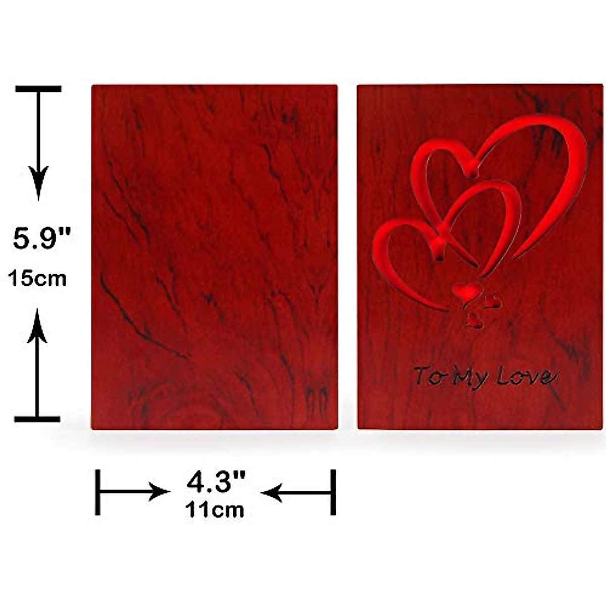 Valentines Day Cards for Her Him, Wood Valentines Cards for Husband Wife, Happy Birthday Card for Boyfriend Girlfriend, Wooden Greeting Card with Red Heart Envelope