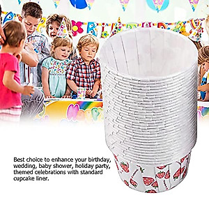 100PCS Mini Cupcake Liners Polka Dots/Stars Baking Paper Cups, Muffin Cases, Making Cake Balls, Muffins, Cupcakes, Candies, for Birthday Holiday Party Wedding(Strawberry)