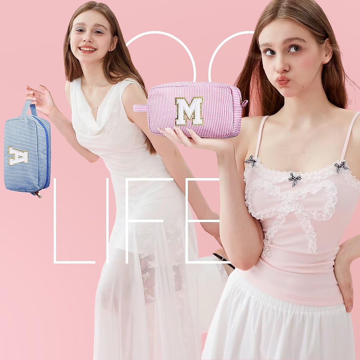 YOOLIFE Graduation Gifts for Girls Teen Girls - Class Of 2024, Personalized Graduation Gifts for Her, Graduation Party Favor, Monogram Initial Pink Makeup Bag for Teen Girl Gifts Trendy Stuff G