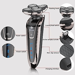 LinMei Electric Shaver 5D Rotary Razor with Pop-up Trimmer LED Display Mens Bald Head Shavers Electric Cordless Rechargeable Mens Shavers Electric Wet and Dry IPX7 Waterproof (Silver)