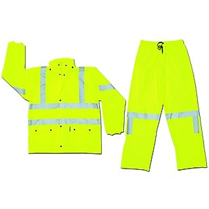 MCR Safety 5182M Luminator Class 3 Stretch Polyurethane/Cotton-Polyester Blend 2-Piece Suit with Roll-Up Hood and 3M Reflective Material, Fluorescent Yellow, Medium
