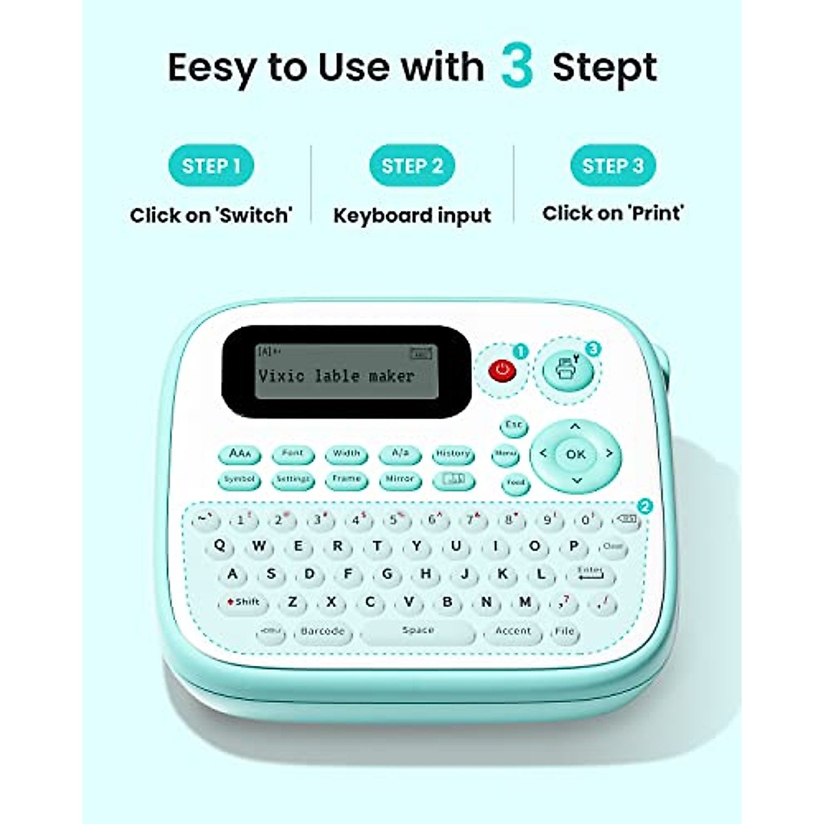 Vixic Portable Label Maker Machine with Tape,D210S Labeler Label Printer,QWERTY Keyboard,Sticker Makers for Labeling with 4 Laminated Tapes,AC Adapter for Home School Kids Office Organization