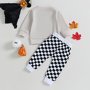 Lucikamy Toddler Baby Boy Halloween Outfit Long Sleeve Ghost/Pumpkin Sweatshirt Tops Elastic Pants 2PCS Fall Winter Clothes (Light Grey, 18-24 Months)