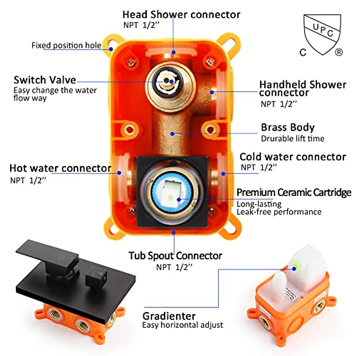 POP SANITARYWARE Matte Black Shower Faucet Set with Tub Spout Bathroom Rainfall 8 Inch Shower Head System with Handheld Single Handle Shower Trim Kit with Valve