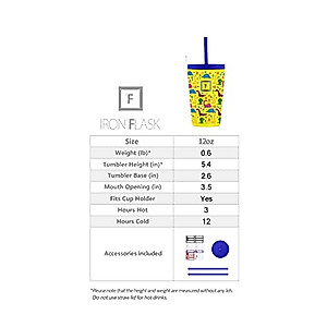 IRON °FLASK Kids Tumblers with Lids & Straws Cup - Double Walled, Drinking Cup Vacuum Insulated Stainless Steel Cups for Hot & Cold Drinks - Non-Slip, Splash & Spill Proof, 12 Ounces
