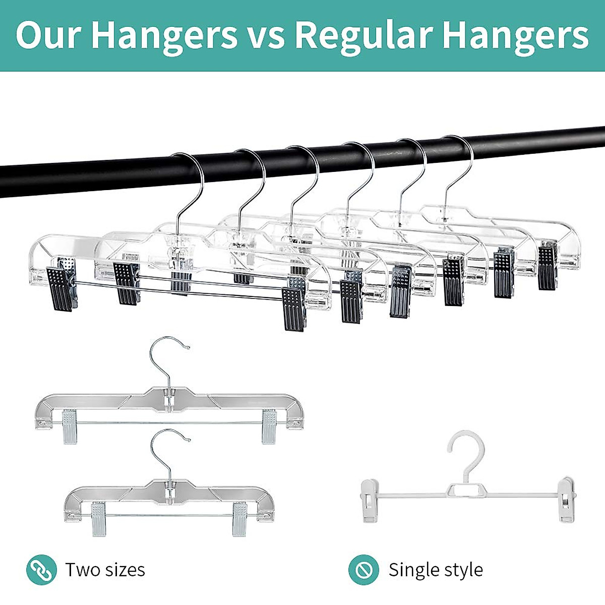 Perfecasa Clear Plastic Skirt & Pants Hangers 20 Pack, Clips Hanger for Pants, with Strong Metal Clips, Skirts, Trunks, Acrylic Hangers, Heavy Duty Vics 5131 Apparael Store Hangers