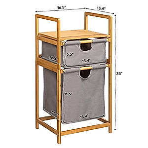 ALIMORDEN Natural Bamboo Freestanding Laundry Storage Basket, Household Laundry Basket with Bamboo Shelf, Laundry Storage Rack Dormitory, Gray