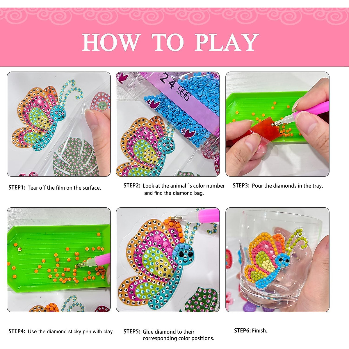 sinceroduct 75Pcs Diamond Stickers, Diamond Art for Kids Arts and Crafts, Creative Diamond Mosaic Sticker Craft by Numbers Kits for Kids and Adult Beginners, Butterflies and Flowers