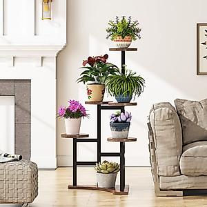 LITTLE TREE 6 Tiered Corner Plant Stand Indoor, Tall Plant Shelf Flower Stand Multiple Potted Plant Holder Rack for Living Room Balcony Garden, Rustic Brown